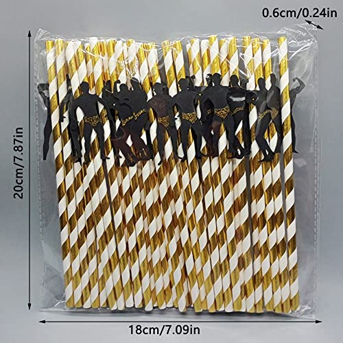 48PCS Stripper Pole Dancing Men Disposable Straws Gold Rose Gold Glitter Confetti Straw Black Muscle Male Shape Straws Cake Decoration Adult Bachelorette Party Decor