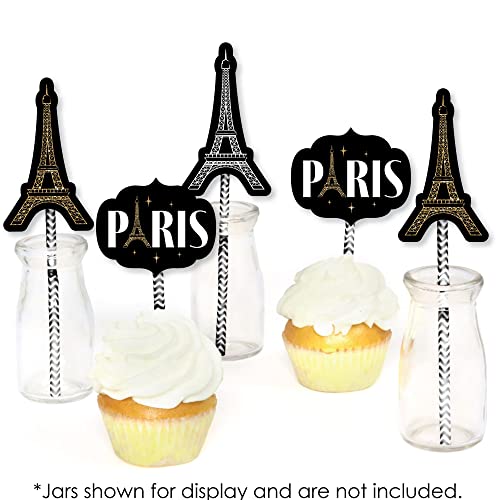 Big Dot of Happiness Stars Over Paris - Paper Straw Decor - Parisian Themed Party Striped Decorative Straws - Set of 24