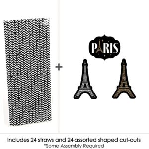 Big Dot of Happiness Stars Over Paris - Paper Straw Decor - Parisian Themed Party Striped Decorative Straws - Set of 24