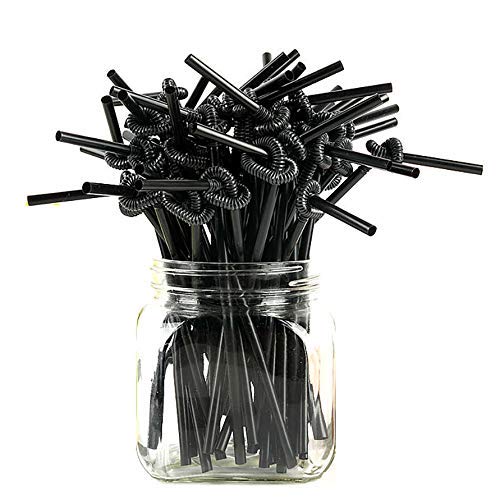 ALINK 300 PCS Flexible Plastic Drinking Straws, Black + Colored Disposable Bendy Party Fancy Straws