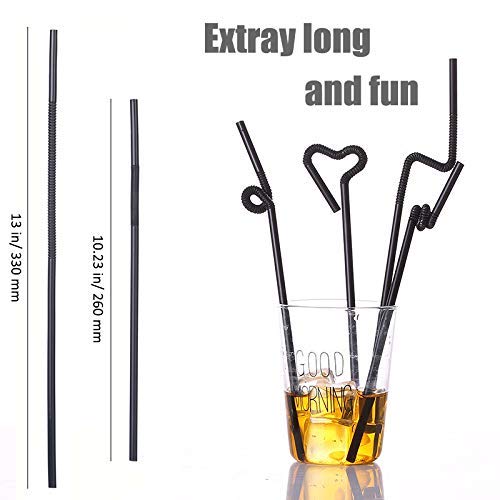 ALINK 300 PCS Flexible Plastic Drinking Straws, Black + Colored Disposable Bendy Party Fancy Straws