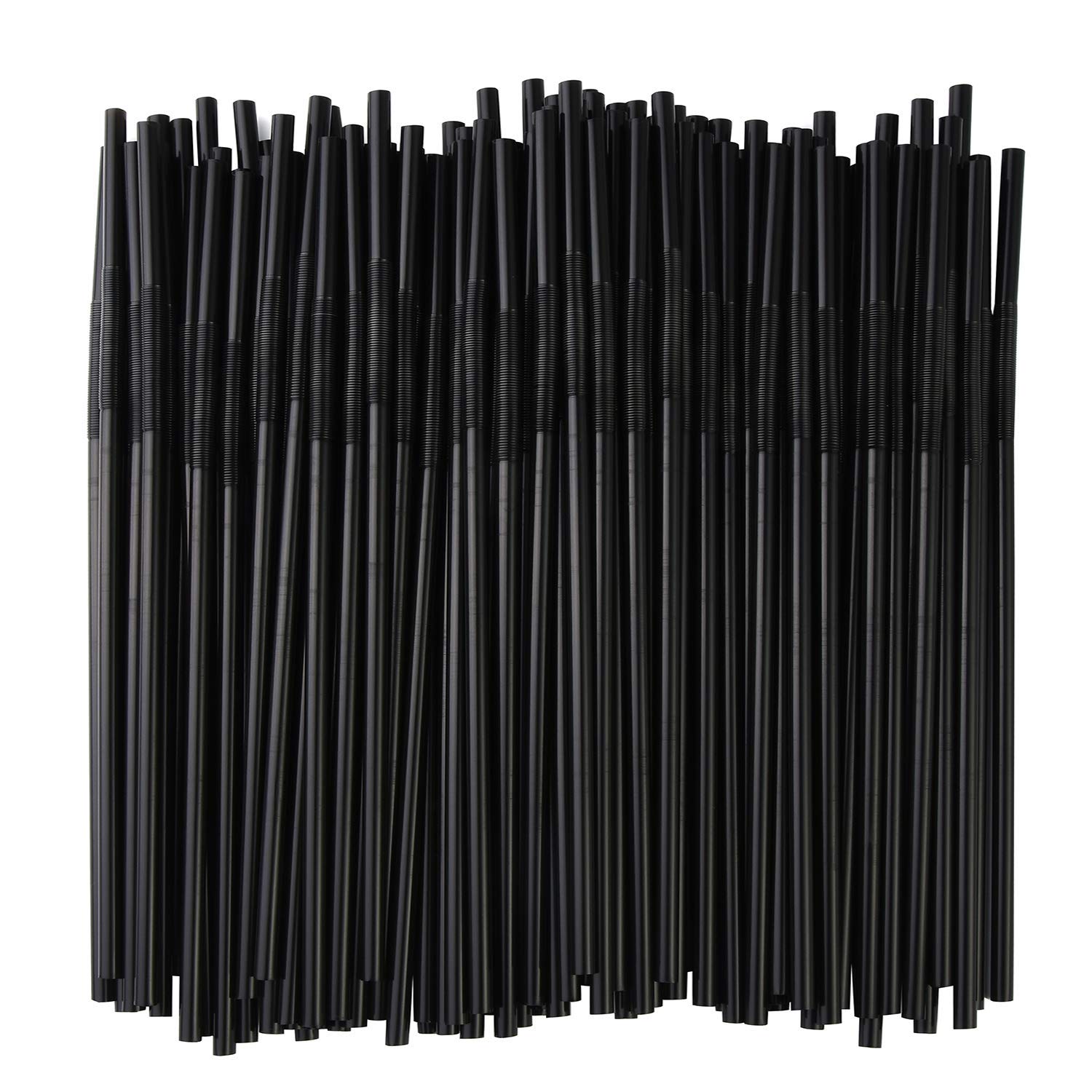 ALINK 300 PCS Flexible Plastic Drinking Straws, Black + Colored Disposable Bendy Party Fancy Straws