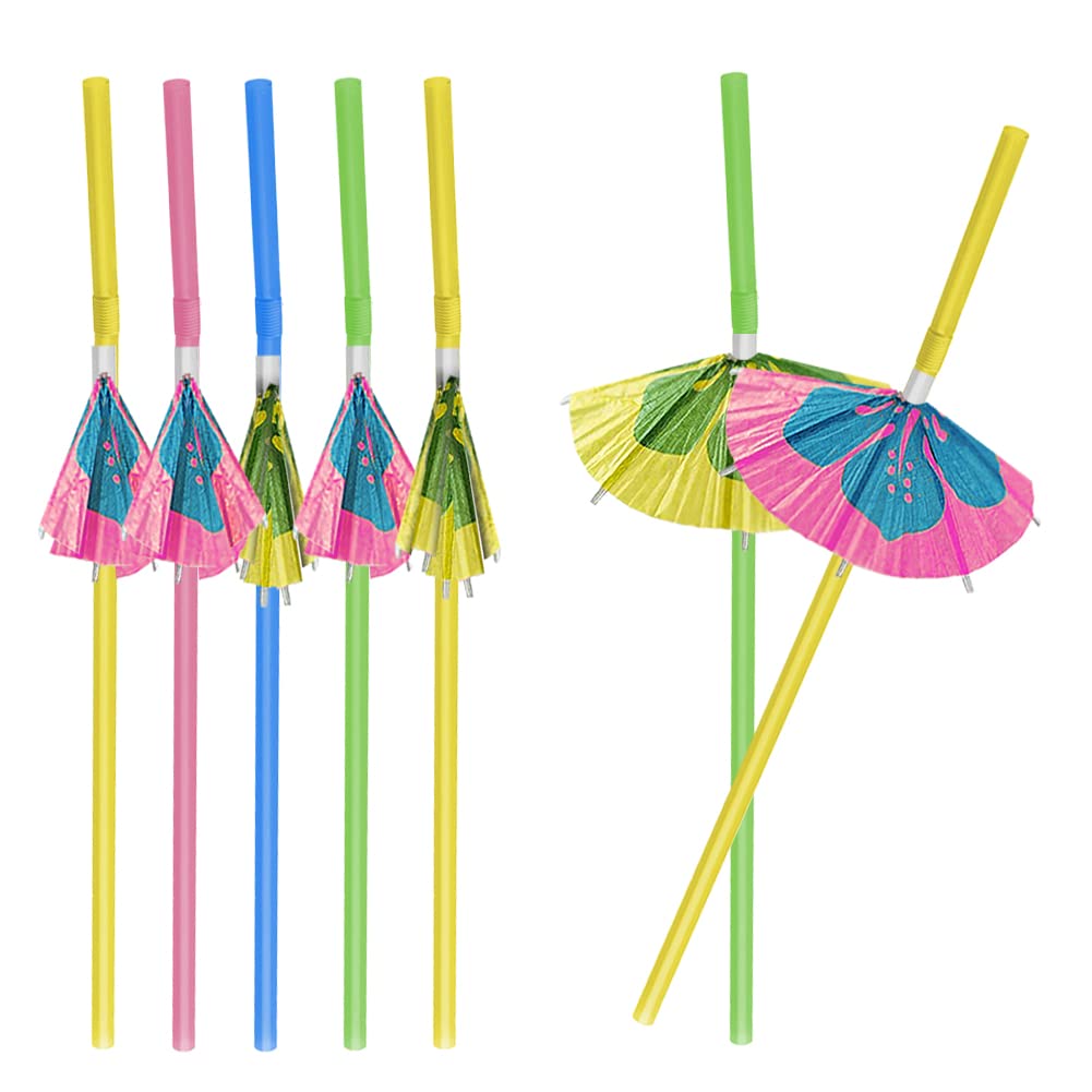 DelightBox 24 Multicolored Cocktail Parasol Umbrella Straws