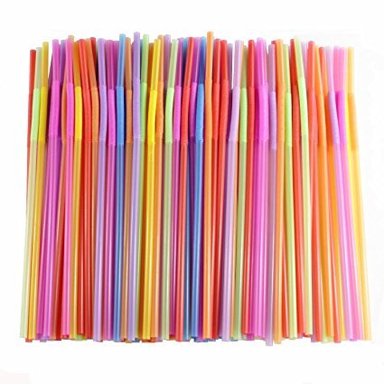 Mr.S Shop Flexible Straws of 100 pieces, Colorful Disposable Extra Long Bendable Plastic Drinking Straws Summer must-haves