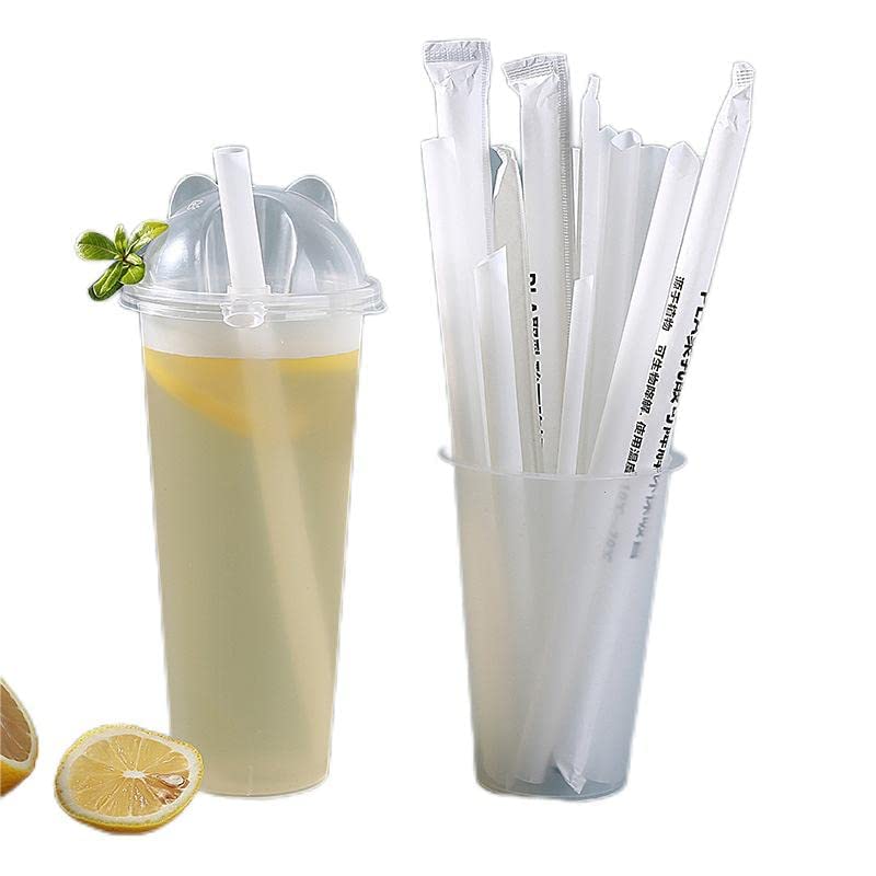 E-DAZZLE Biodegradable Plant Based Drinking Straws,200pcs Individually Wrapped Disposable Straws,Cocktail Straws,BPA Free Eco-Friendly Straws (7.5 inch 6 * 190mm)