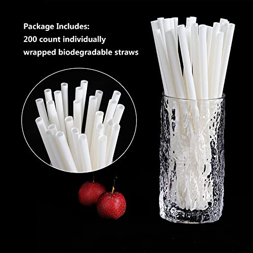 E-DAZZLE Biodegradable Plant Based Drinking Straws,200pcs Individually Wrapped Disposable Straws,Cocktail Straws,BPA Free Eco-Friendly Straws (7.5 inch 6 * 190mm)