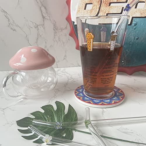 Flower Decorative Glass Straws, 8.2'' X 8mm Glass Straws Shatter Resistant,Reusable For Hot Or Cold Drinks