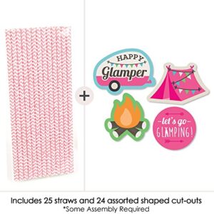 Let's Go Glamping - Paper Straw Decor - Camp Glamp Party or Birthday Party Striped Decorative Straws - Set of 24