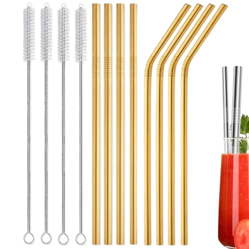 E-Craftr 12-Pack Stainless Steel Straw Set | Resuable Drinking Straws | Eco Friendly Set | 4 Cleaning Brush Included | Extra Durable (Gold)