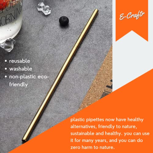 E-Craftr 12-Pack Stainless Steel Straw Set | Resuable Drinking Straws | Eco Friendly Set | 4 Cleaning Brush Included | Extra Durable (Gold)