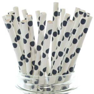 Black Polka Dotted Soda Straws - 25 Pack - Over the Hill Birthday Party Supplies, Graduation & Wedding Paper Straws, Halloween Party Straws, Black Polka Dot Straws