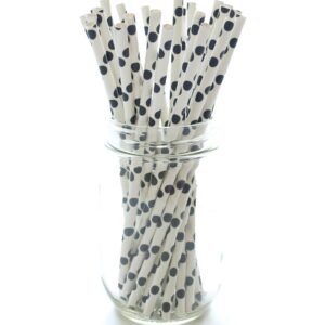 Black Polka Dotted Soda Straws - 25 Pack - Over the Hill Birthday Party Supplies, Graduation & Wedding Paper Straws, Halloween Party Straws, Black Polka Dot Straws