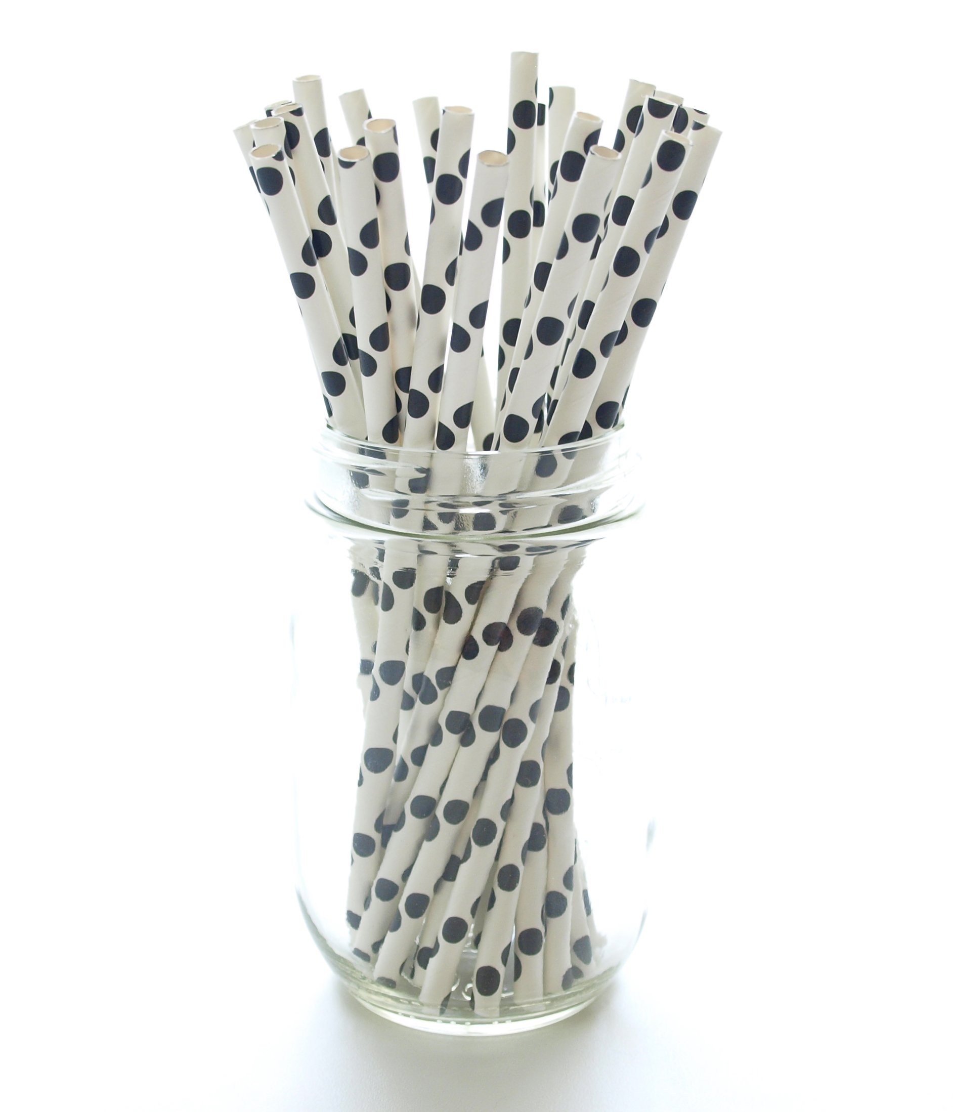 Black Polka Dotted Soda Straws - 25 Pack - Over the Hill Birthday Party Supplies, Graduation & Wedding Paper Straws, Halloween Party Straws, Black Polka Dot Straws