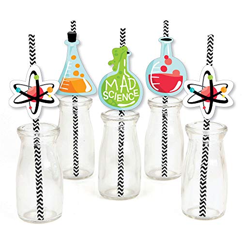 Big Dot of Happiness Scientist Lab - Paper Straw Decor - Mad Science Baby Shower or Birthday Party Striped Decorative Straws - Set of 24