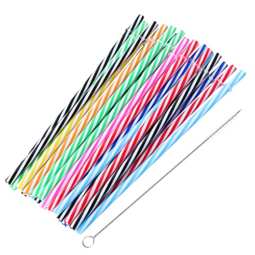 Cabilock 25PCS Reusable Straws Colored Threaded Straws with Cleaning Brush for Party Supplies, Birthday, Wedding