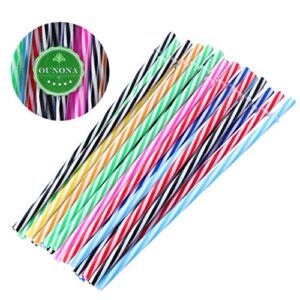 Cabilock 25PCS Reusable Straws Colored Threaded Straws with Cleaning Brush for Party Supplies, Birthday, Wedding