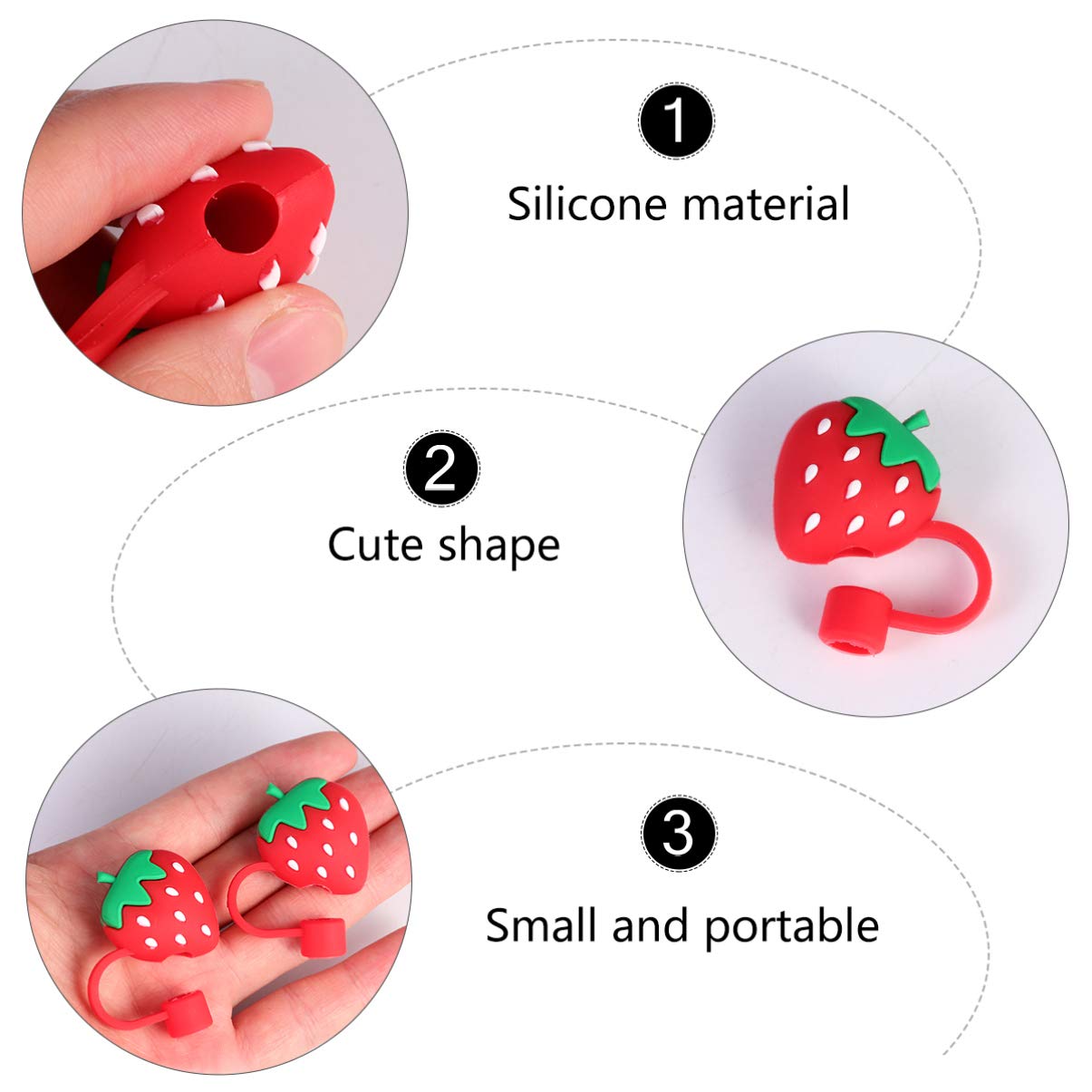 Garneck 2Pcs Silicone Straw Tips Cover Cute Strawberry Reusable Drinking Straw Tips Lids Dust- Proof Plugs Cap Protector Airtight Seal Proof