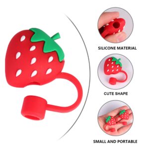 Garneck 2Pcs Silicone Straw Tips Cover Cute Strawberry Reusable Drinking Straw Tips Lids Dust- Proof Plugs Cap Protector Airtight Seal Proof