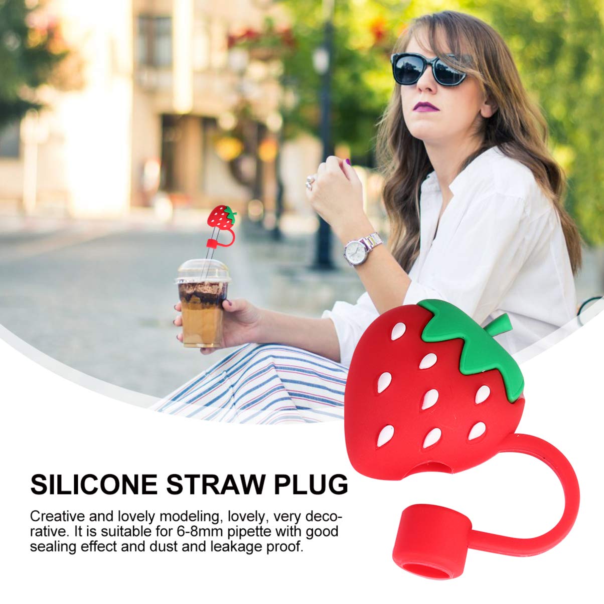 Garneck 2Pcs Silicone Straw Tips Cover Cute Strawberry Reusable Drinking Straw Tips Lids Dust- Proof Plugs Cap Protector Airtight Seal Proof