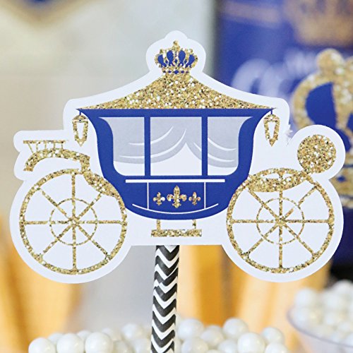 Royal Prince Charming - Paper Straw Decor - Baby Shower or Birthday Party Striped Decorative Straws - Set of 24