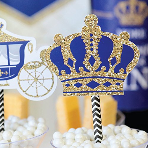 Royal Prince Charming - Paper Straw Decor - Baby Shower or Birthday Party Striped Decorative Straws - Set of 24