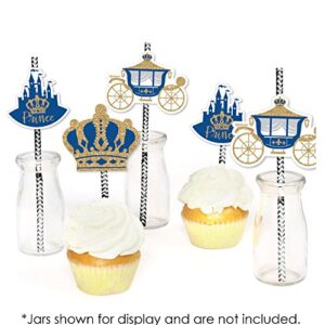 Royal Prince Charming - Paper Straw Decor - Baby Shower or Birthday Party Striped Decorative Straws - Set of 24