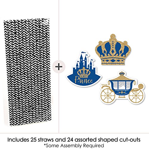 Royal Prince Charming - Paper Straw Decor - Baby Shower or Birthday Party Striped Decorative Straws - Set of 24