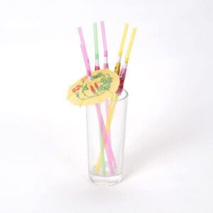 TABLECLOTHSFACTORY 50 Pack | Multi-Colored Umbrella Luau Pool Party Drinking Straws