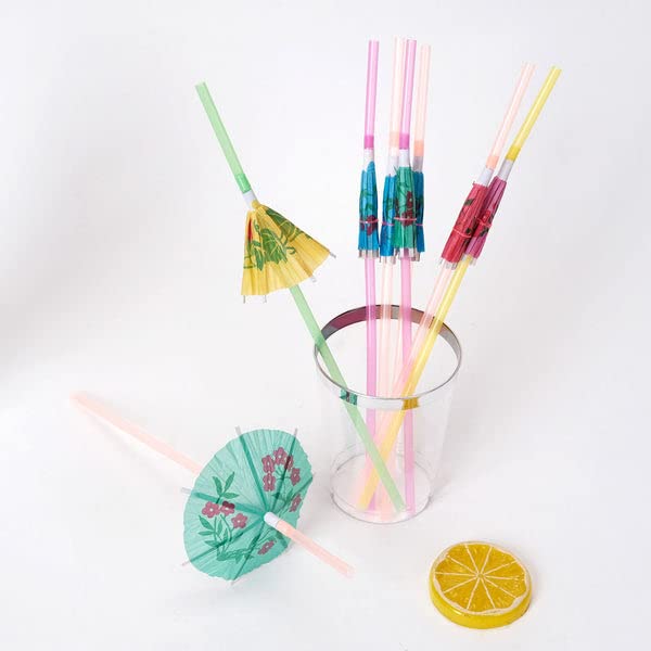 TABLECLOTHSFACTORY 50 Pack | Multi-Colored Umbrella Luau Pool Party Drinking Straws