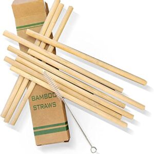 WorldFront Naturals Reusable Straws with Case & Straw Cleaner Brush - Eco Friendly Bamboo Straws Reusable Pack of 10, Used as Cocktail Straws, Smoothie Straws, Travel Straws, Coffee Straws