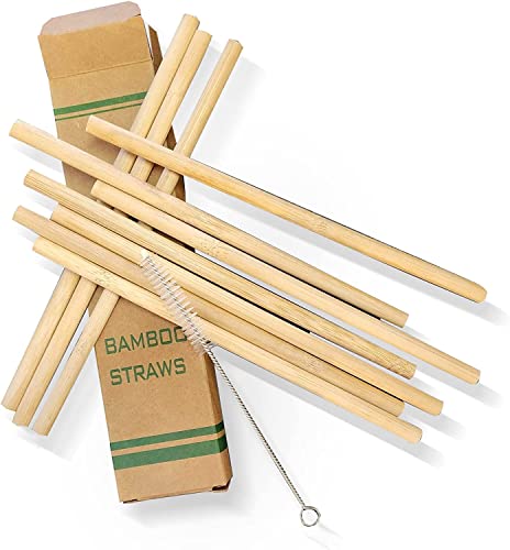 WorldFront Naturals Reusable Straws with Case & Straw Cleaner Brush - Eco Friendly Bamboo Straws Reusable Pack of 10, Used as Cocktail Straws, Smoothie Straws, Travel Straws, Coffee Straws