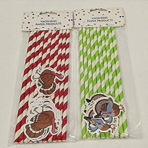 20 Pack Christmas or Thanksgiving Party Decorative Straws Turkey Christmas or Thanksgiving Straws with 4 Sheets Make-A-Turkey Stickers Straws for Christmas Supplies Party Favors - Mixed