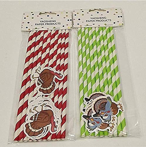 20 Pack Christmas or Thanksgiving Party Decorative Straws Turkey Christmas or Thanksgiving Straws with 4 Sheets Make-A-Turkey Stickers Straws for Christmas Supplies Party Favors - Mixed