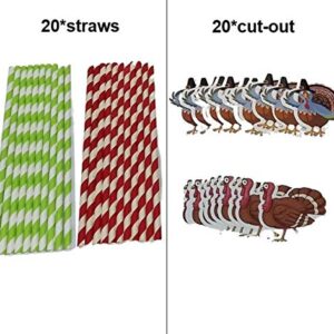 20 Pack Christmas or Thanksgiving Party Decorative Straws Turkey Christmas or Thanksgiving Straws with 4 Sheets Make-A-Turkey Stickers Straws for Christmas Supplies Party Favors - Mixed