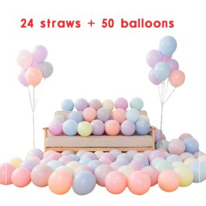 24-Pk Crazy Straws For Kids Reusable+50 Pcs Balloons， Silly Straws For Kids Curly Straws For Kids Reusable Sea Butterfly Rainbow Party Favor For Adults Kids， Various Styles Twisty Straws Fun Straws