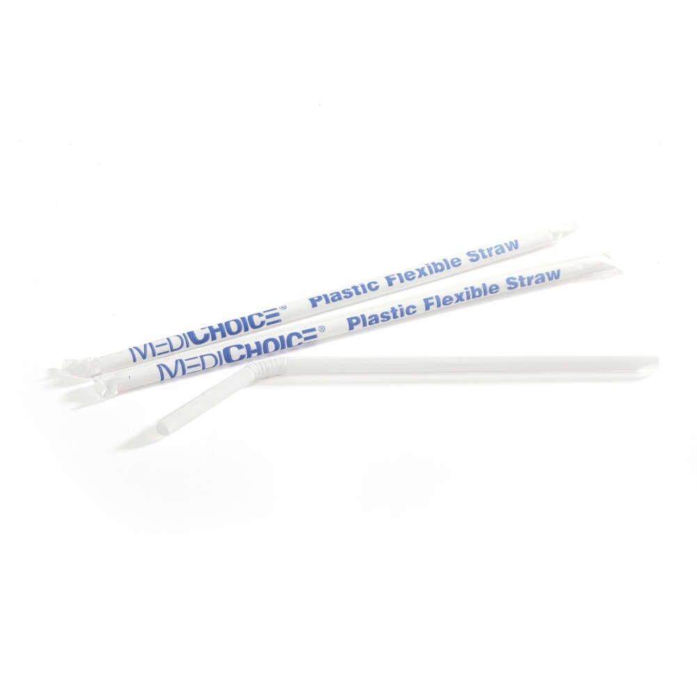 MediChoice Drinking Straw, Flexible, Individually Wrapped Disposable, Plastic, 7.75 Inch x .25 Inch (Box of 500)