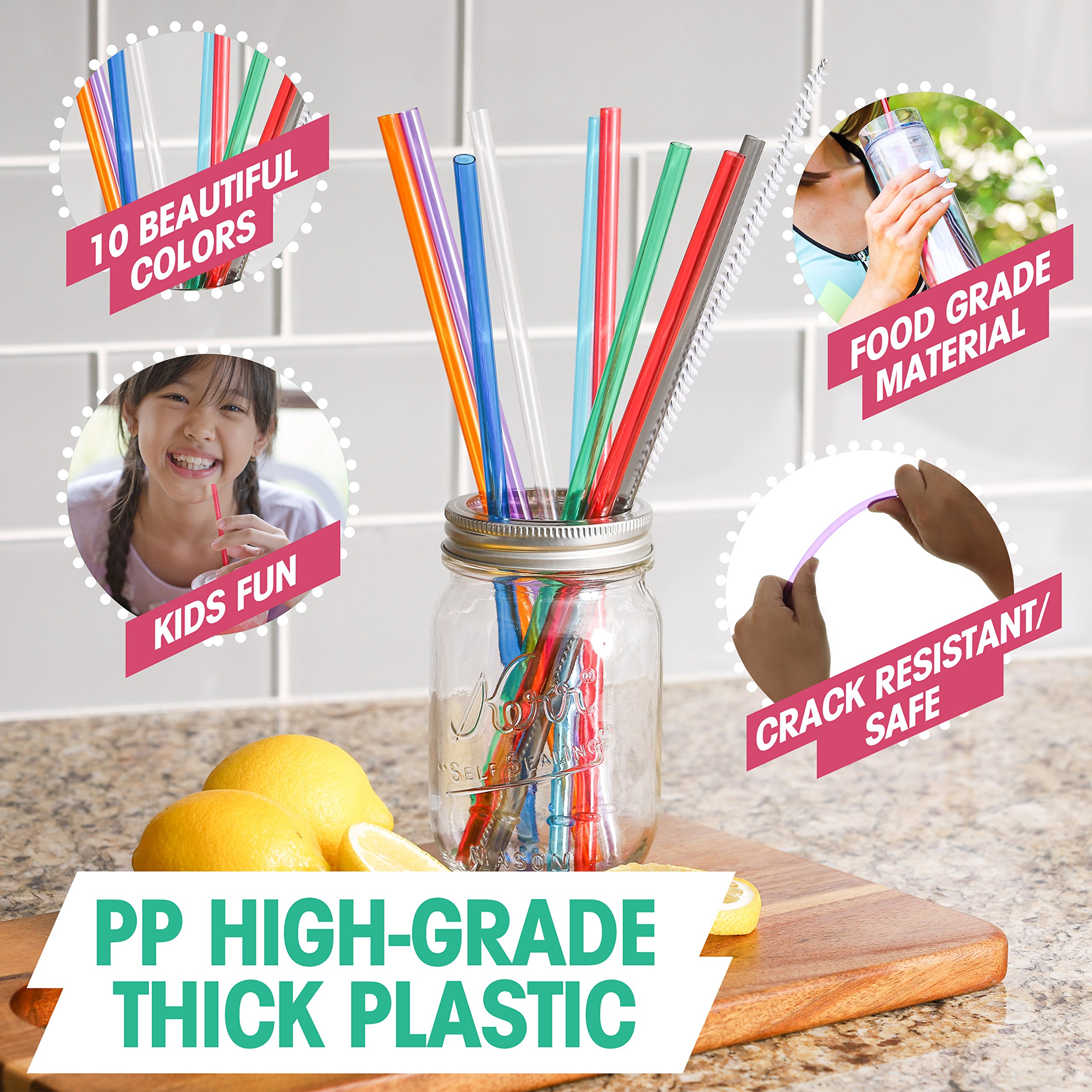 California Straws, Acrylic Straw Set of 6, Fits 16oz, 20oz Tumblers, and 1 Nylon Straw Cleaning Brush