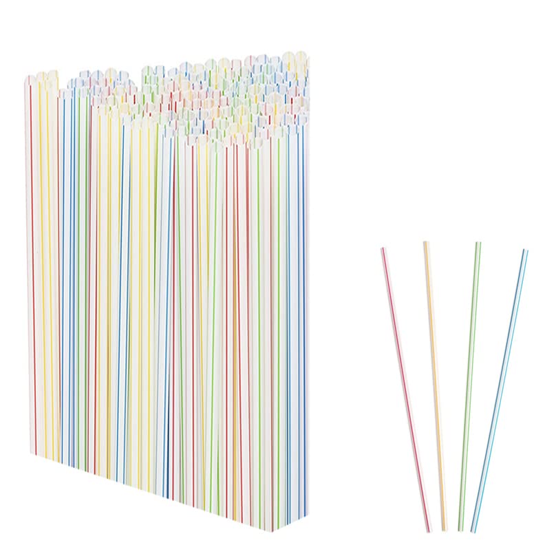 300PC Plastic Straight Straws Disposable Assorted Colors Striped 9" Drinking Bar