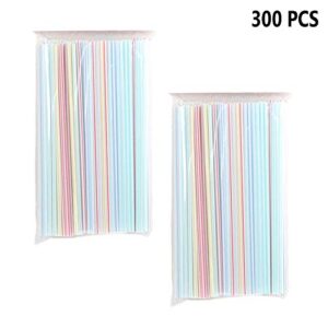 300PC Plastic Straight Straws Disposable Assorted Colors Striped 9" Drinking Bar