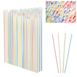 300PC Plastic Straight Straws Disposable Assorted Colors Striped 9" Drinking Bar