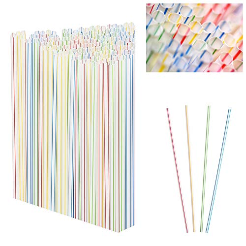 300PC Plastic Straight Straws Disposable Assorted Colors Striped 9" Drinking Bar