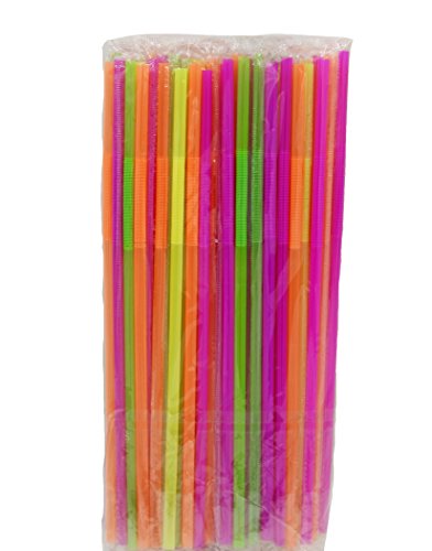 Pantryware Essentials PE Art10 Wrapped- 100 Bendable and Flexible Neon Assorted Straws Wrapped, 0.1" Height, 0.2" Width, 10" Length (Pack of 100)