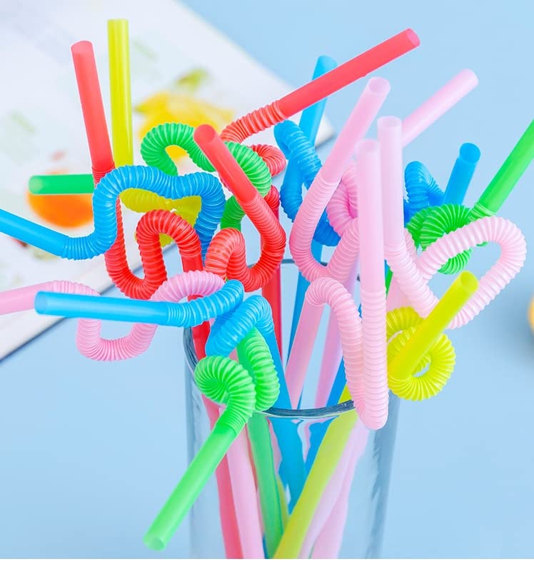 HongRun 100PCS Disposable Straw, Colorful Art Plastic Straw, Bendable Straw