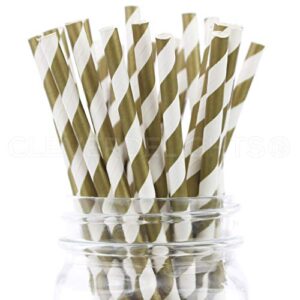 cleverdelights paper straws - gold stripe - box of 100 - eco-friendly biodegradable