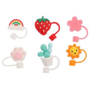 4/6pcs silicone straw tips cover, lovely cartoon reusable drinking straw plugs, reusable straw tips lids for straws,reusable straws shape straw protector (mixed style)