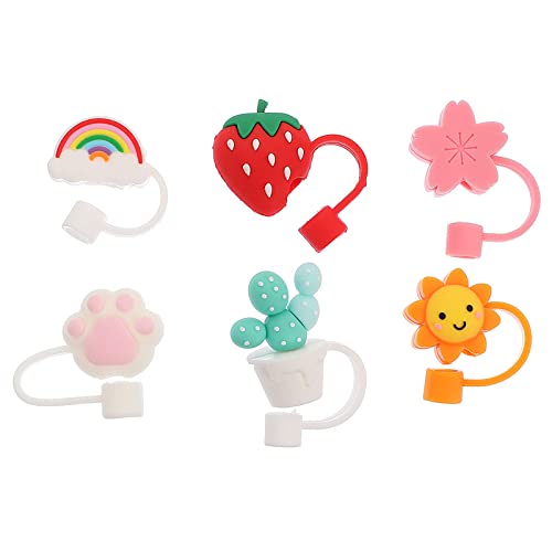 4/6Pcs Silicone Straw Tips Cover, Lovely Cartoon Reusable Drinking Straw Plugs, Reusable Straw Tips Lids for Straws,Reusable Straws Shape Straw Protector (Mixed Style)