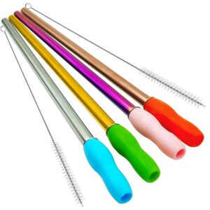 Stainless Steel Drinking Straws with Free Cleaning Brushes,NEBYWOLD Senior Reusable Drinking Food Grade Stainless Steel Straws(4 colors) with 2 Cleaning Brush