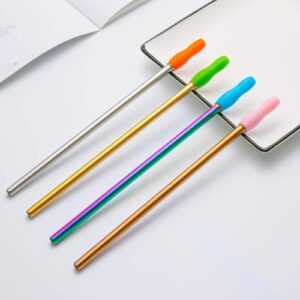 Stainless Steel Drinking Straws with Free Cleaning Brushes,NEBYWOLD Senior Reusable Drinking Food Grade Stainless Steel Straws(4 colors) with 2 Cleaning Brush