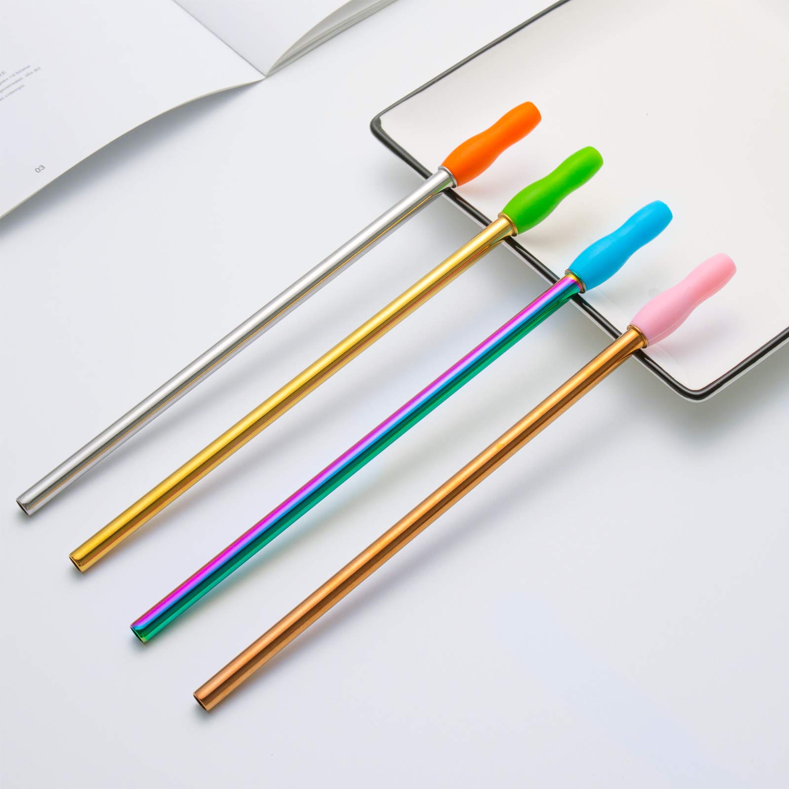 Stainless Steel Drinking Straws with Free Cleaning Brushes,NEBYWOLD Senior Reusable Drinking Food Grade Stainless Steel Straws(4 colors) with 2 Cleaning Brush