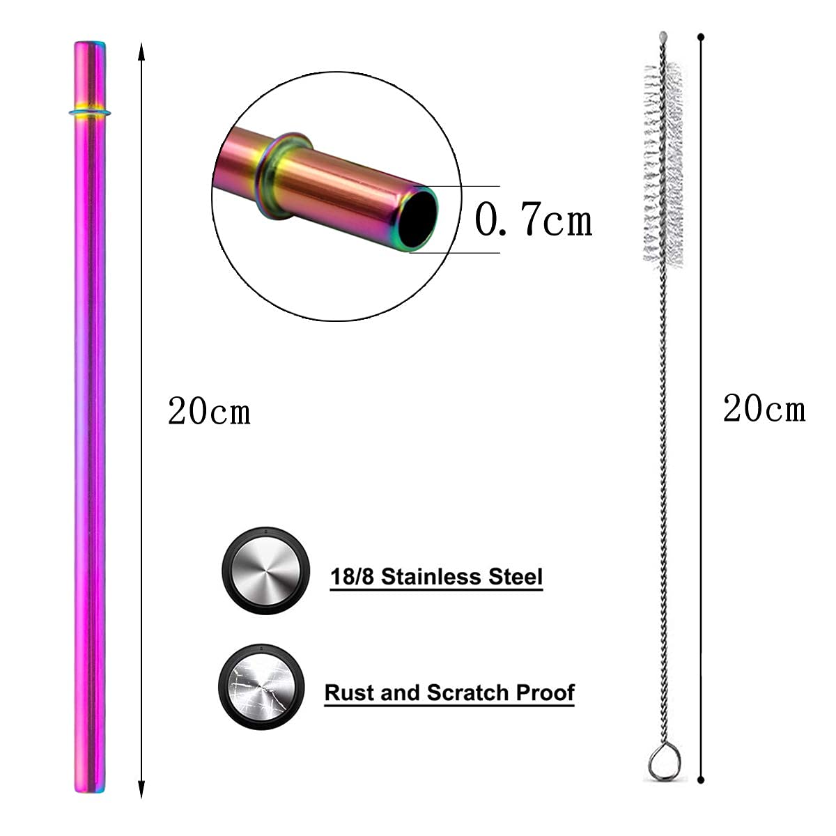 Stainless Steel Drinking Straws with Free Cleaning Brushes,NEBYWOLD Senior Reusable Drinking Food Grade Stainless Steel Straws(4 colors) with 2 Cleaning Brush